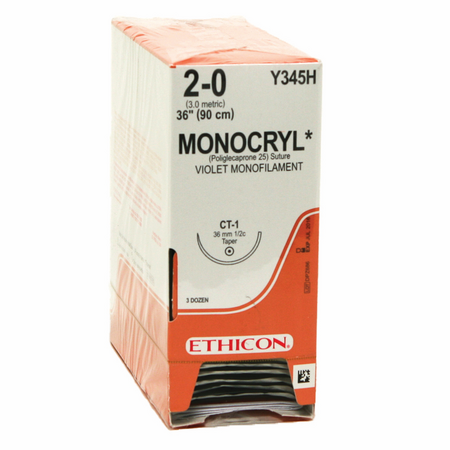 Ethicon Monocryl Synthetic Absorbable Suture (Y345H) / 2-0 / SA CT-1 / ...