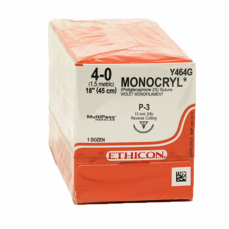 Ethicon Monocryl Synthetic Absorbable Suture (Y464G) / 4-0 / SA P-3 / 18 in