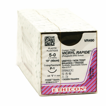Ethicon Vicryl Rapide Synthetic Absorbable Suture Undyed (VR490) / 5-0 ...