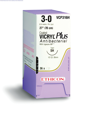 Ethicon Vicryl Plus Synthetic Absorbable Suture (VCP316H) / 3-0 / SA SH ...