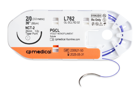 PGCL Absorbable Suture: Violet / 2-0 / NCT-2 Taper Point 26mm / 36 in