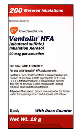 Ventolin HFA (albuterol sulfate) Inhalation Aerosol Solution, 90mcg ...