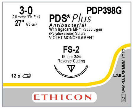 Ethicon PDS Plus Synthetic Absorbable Suture (PDP398G) / 3-0 / SA FS-2 ...