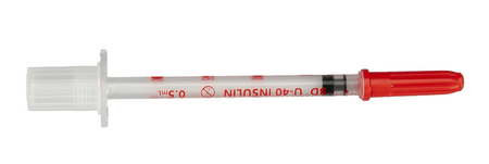 U-40 Insulin Syringe/Needle Combo, Half Unit Markings, 0.5mL, 29 G x 0.5 in