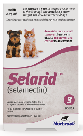 Selarid (Selamectin) Spot On for Cats and Dogs, 15mg, Mauve, Up to 5 lb