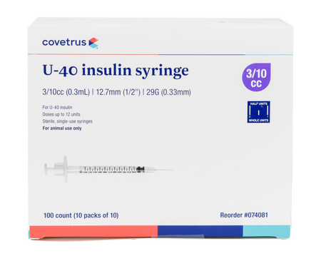 U-40 Insulin Syringe with Needle, Half Unit Marking, 0.3mL, 29 G x 0.5 in
