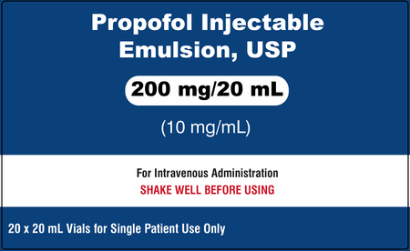 Propofol Injectable Emulsion, USP, 200mg/20mL (10mg/mL)