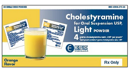 Cholestyramine for Oral Suspension, USP, Light Powder, 4gm, Orange Flavored