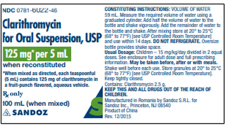 Clarithromycin for Oral Suspension, USP, 125mg/5mL