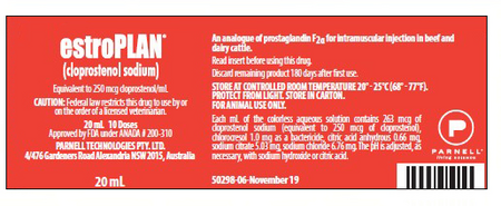 estroPLAN (Cloprostenol Sodium) Injectable Solution for Cattle, 250mcg/mL