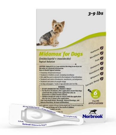 Midamox (Imidacloprid + Moxidectin) Topical Solution for Dogs 3-9lbs