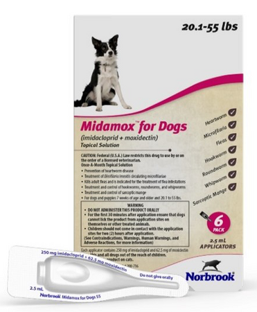Midamox (Imidacloprid + Moxidectin) Topical Solution for Dogs 20.1-55lbs