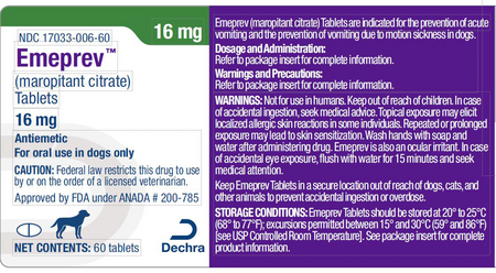 Emeprev (Maropitant Citrate) Tablets for Dogs, 16 mg
